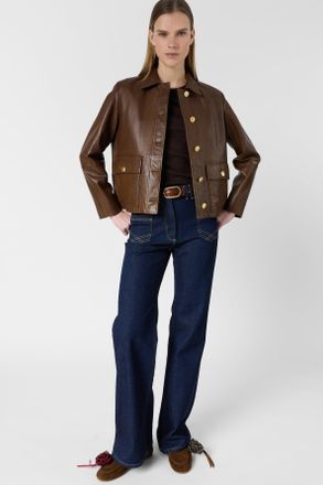 Gerard Darel Veste droite en cuir &agrave; boutons dor&eacute;s - TINAYA - Marron