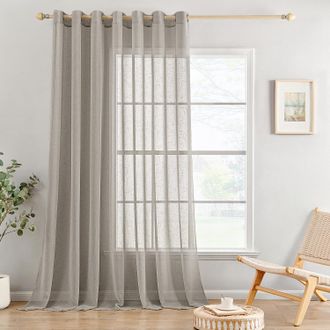 Miulee 1er Set Voile Vorhang Sheer Leinenvorhang mit Ösen Transparente Leinen Optik Gardine Ösenschal Wohnzimmer Fensterschal Lichtdurchlässig Dekoschal Schl