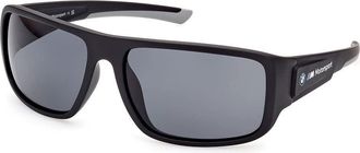 BMW BMW M Motorsport BS0023 Herren-Sonnenbrille, Leichte Unisex-Sonnenbrille, Navigator-Gläser, Polarisiertes Rauchglas, Mattschwarz