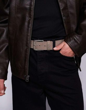 HUGO BOSS HUGO Red - Gionio - Ceinture en daim avec boucle griff&eacute;e - Beige-Neutre