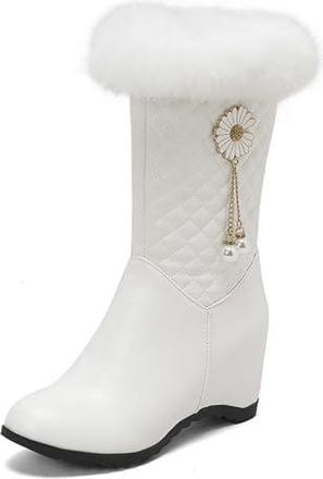 Generic Bottes de neige dhiver &agrave; bout rond cach&eacute; &agrave; talon compens&eacute; avec fermeture &eacute;clair lat&eacute;rale pour femme, blanc, 39.5 EU