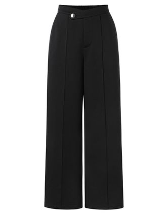 Grace Karin Damen Taille Dehnbar Weites Bein Stoffhose Business Lang Hose mit Taschen Schwarz M