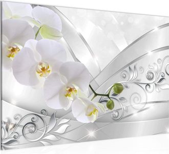 Runa Art Bild Blumen Orchidee Modern Wandbilder Wohnzimmer 1 Teilig - Made In Germany - Ornament Silber Grau Flur 209115a