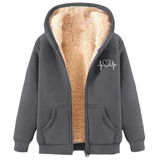 Generic Vestes en polaire pour femme - Sweat à capuche en micropolaire - Décontracté et chaud - Imprimé coeur classique - Vêtements de sport pour les vacances