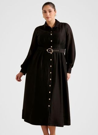Forever New Evelyn - Midi-Hemdblusenkleid in Schwarz mit Ziernaht und G&uuml;rtel