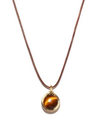 Fernando Jorge Tiger Eye, 18kt Gold And Leather Pendant Necklace - Mens - Yellow Gold