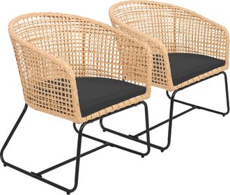Happy Garden 2 Sessel RINA aus synthetischem Rattan mit Kissen - Vintage-Stil, Innen- und Außenbereich, Kunstharz, braun und schwarzer Stahl