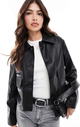 Mango Kastige Bikerjacke aus schwarzem Kunstleder