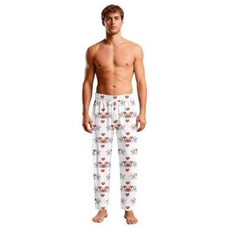Generic Pantalon de nuit pour homme - Imprim&eacute; coeur - Doux - Avec poche - Cordon de serrage &agrave; la taille - Pantalon de pyjama pour le printemps, rose vif, XXL