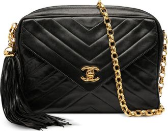 Chanel sac à bandoulière à matelassage chevron CC (1991-1994) - Noir