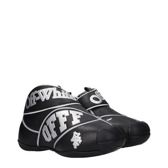 Off-white Mens Black Leather High Top Sneakers
