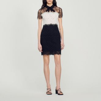 Sandro Kleid aus zweifarbiger Spitze