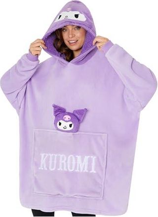 Hello Kitty Sanrio Kuromi Couverture &agrave; Capuche Femme Ado, Couverture Polaire Oversize Peluche Int&eacute;gr&eacute;e, Cadeau Kawaii (Violet Kuromi)