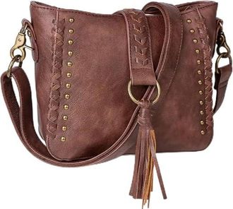Generic Petit sac à bandoulière en cuir vintage pour femme, sac à main croisé, Marron foncé 10156