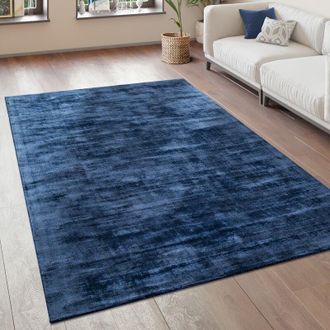 Paco Home Paco Home - Tapis De Salon Tapis Vintage Poils Ras Fait Main Haut De Gamme 100 % Viscose 160x230 cm, Bleu