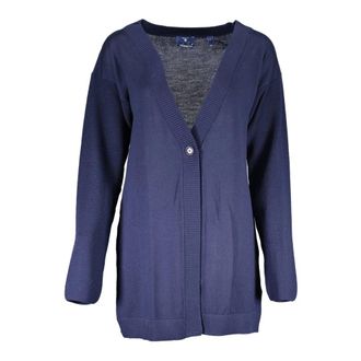 GANT Blauer Cardigan mit Langen &Auml;rmeln und Logo - - Knitwear - Damen - Blau - XS