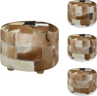 vidaXL Vidaxl - Hocker Echtleder Rund 50x50x45 cm - Echtleder Sessel - Runder Hocker - Wohnaccessoire - Beistelltisch - Lounge M&ouml;bel