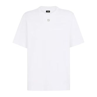 Fendi FF T-Shirt mit Metalldetail - - Tops - Herren - Wei&szlig; - L