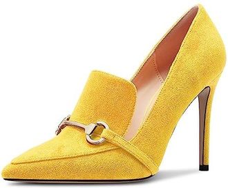 Castamere Femmes Haut High Aiguille Talon Heel Pointu Bout Slip-on Escarpins Mariage Bureau 10 CM Heels Jaune 40 EU