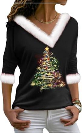 TOMWELL Pull Femme Grande Taille Sweatshirt Sweater à Col Rond Haut Imprimé Chemisiers Ample Décontractée Pull Décontracté Cadeau de Noel Halloween Pull Femme