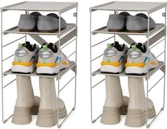 Joseph Joseph Level Verstellbar Schuhregal, Starke Schuhregale und Stahlrahmen, 4 Paar Schuhe, Ecru (Packung mit 2)
