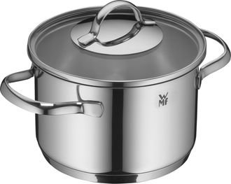 WMF Aparto Kochtopf klein 16cm, mit Glasdeckel, Bratentopf, Induktionsgeeignet, 1,4l, Cromargan Edelstahl, poliert, unbeschichtet, spülmaschinengeeignet