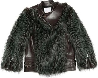 sacai Femme, Vestes, Vert, Taille: 36 FR Veste en Cuir Marron &agrave; Panneaux avec Fermeture &Eacute;clair