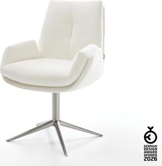 DELIFE Drehstuhl Clea-Flex Boucl&eacute; Soft Beige Fu&szlig;kreuz Edelstahl 360&deg; drehbar Wippfunktion, Esszimmerst&uuml;hle