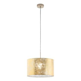 Eglo Suspension luminaire Viserbella, lustre suspendu vintage en acier et textile couleur champagne, lampe dor&eacute;e pour salon et salle &agrave; manger, douille E27,