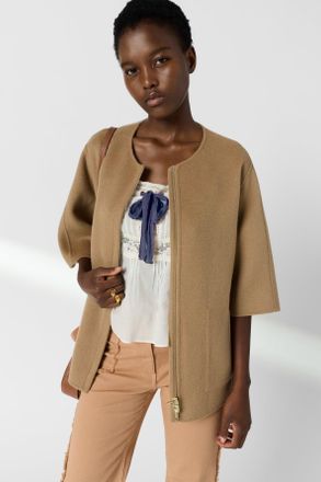 Gerard Darel Manteau court r&eacute;versible en laine fine - PRISSY - Paille