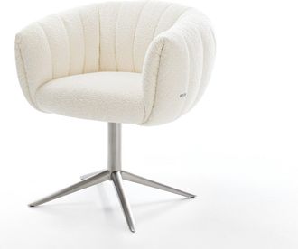 DELIFE Drehstuhl Jada-Flex Boucl&eacute; Wei&szlig; Fu&szlig;kreuz Edelstahl 360&deg; drehbar Wippfunktion Taschenfederkern, Esszimmerst&uuml;hle