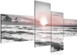 Runa Art Wandbilder Set XXL Sonnenuntergang Strand Schlafzimmer Wohnzimmer Grau Rosa 4 Teilig - Made in Germany - 023745b