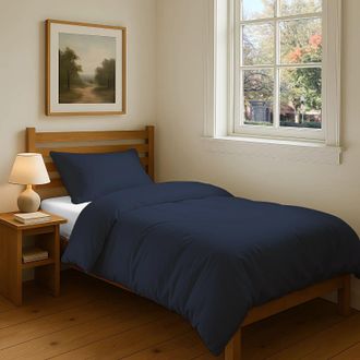 Pizuna Bettw&auml;sche 155x200 Baumwolle Dunkelblau, 400 Fadenzahl 100% Langstapelige Baumwolle weiche Satinbindung, Bettbezug 155x200 cm mit Knopfverschluss und 