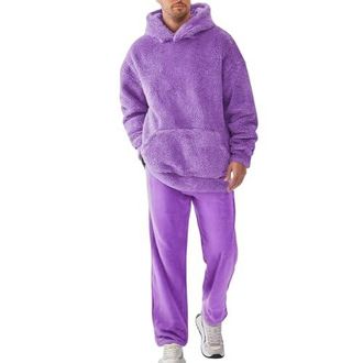 Generic Survêtement 2 pièces athlétique en polaire pour homme Grande taille Pull à manches longues Hiver Thermique Pulls moelleux Solides Amples Confortable P