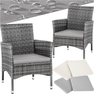 TecTake Ensemble de 2 Fauteuils Confortables avec Accoudoirs pour Salon de Jardin Exterieur ou Int&eacute;rieur en Poly Rotin, 2 Sets de Housses & Coussins Inclus, M