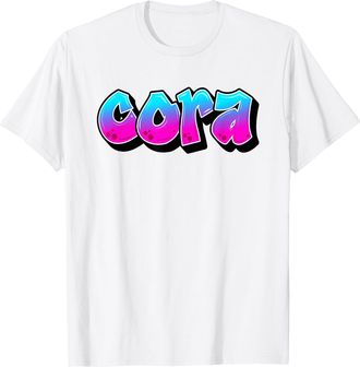 BDAZ Cora Graffiti Personalisierter Name Blau Rosa Frauen M&auml;dchen T-Shirt