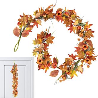 Generic Herbstbl&auml;tter Girlande,1.8m K&uuml;nstliche Heimdekoration | K&uuml;rbisbl&auml;tter Herbstgirlande Au&szlig;endekoration,f&uuml;r Halloween Erntefest Feier Kamin Bauernhaus Vo