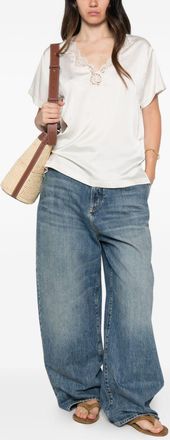 Ermanno Scervino Lace-Trim V-Neck T-Shirt - White