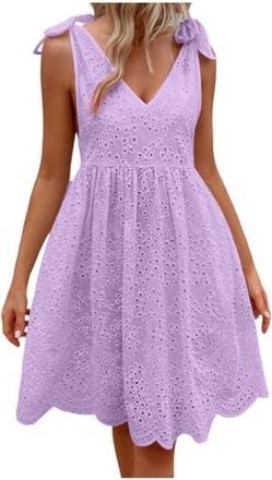 Generic Robes amincissantes pour femmes, robe mi-longue, dentelle, jacquard, ajour&eacute;e, col en V, taille L, 2026, violet, XXL