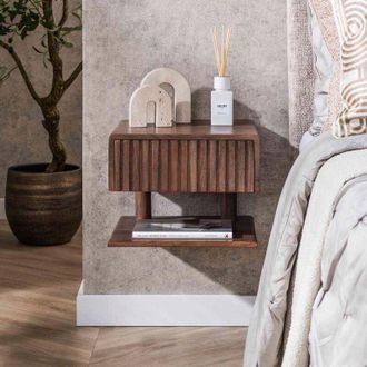 M&S Collection Chevet suspendu 1 tiroir 35x27 cm en acacia brun fonc&eacute; - KIRVE