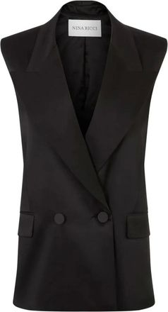 Nina Ricci Femme, Vestes, Noir, Taille: 38 FR Veste sans manches crois&eacute;e en satin stretch