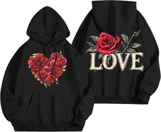 Generic Sweat &agrave; capuche &agrave; manches longues pour la Saint-Valentin 2026 pour femme (2), Noir, XXL