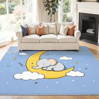 Generic Bleu Tapis Salon Petit Tapis, 60 x 90 cm Paillasson Interieur Entree Antid&eacute;rapant, &Eacute;l&eacute;phanteau Mignon Dessin Anim&eacute; Animal &Eacute;l&eacute;phant Decoration Maison G