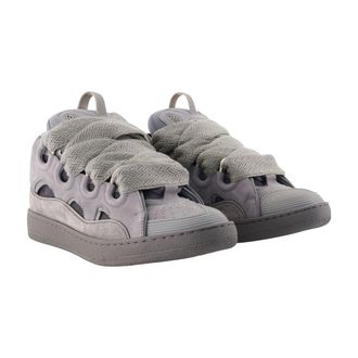 Lanvin Mens Curb Monocolor Sneakers - Lanvin Leather Grey Calfskin Shoes
