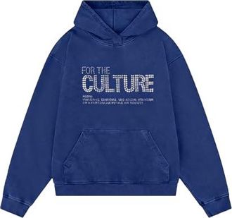ORANDESIGNE Hommes Femmes Crystal Hoodies Baggy Sweat &agrave; Capuche Sport D&eacute;contract&eacute; Imitation Diamant Sweatshirt Manche Coupe Pull Ample C Bleu Fonc&eacute; XS
