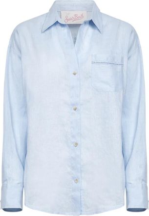 MC2 Saint Barth Femme, Blouses et Chemises, Bleu, Taille: 42 FR Linen sb holed 31 emb