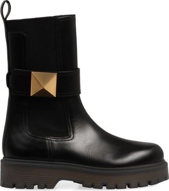 Valentino Garavani Femme, Chaussures, Noir, Taille: 41 EU One Stud Leather Chelsea Bottes