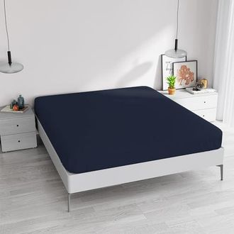 Italian Bed Linen Spannbettlaken Elegant, 35 cm, Dunkelblau, Doppelbett