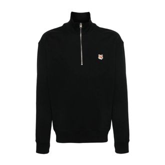 Maison Kitsun&eacute; Schwarzes Sweatshirt mit Fuchskopf-Patch - - Sweatshirts & Hoodies - Herren - Schwarzk - XL