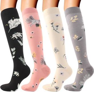 Dreshow 4 Paires Chaussettes de Compression pour Femmes & Hommes Circulation pour Athlétisme,Course,Cyclisme,Voyage